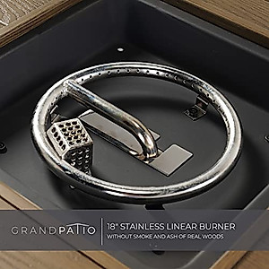 Grand Patio 29 Inch Propane fire Pit,Outdoor fire Pit All-Weather Wood Grain Square Stainless Steel smokeless firepit Table with Sling Base, Light Brown Tabletop/Square