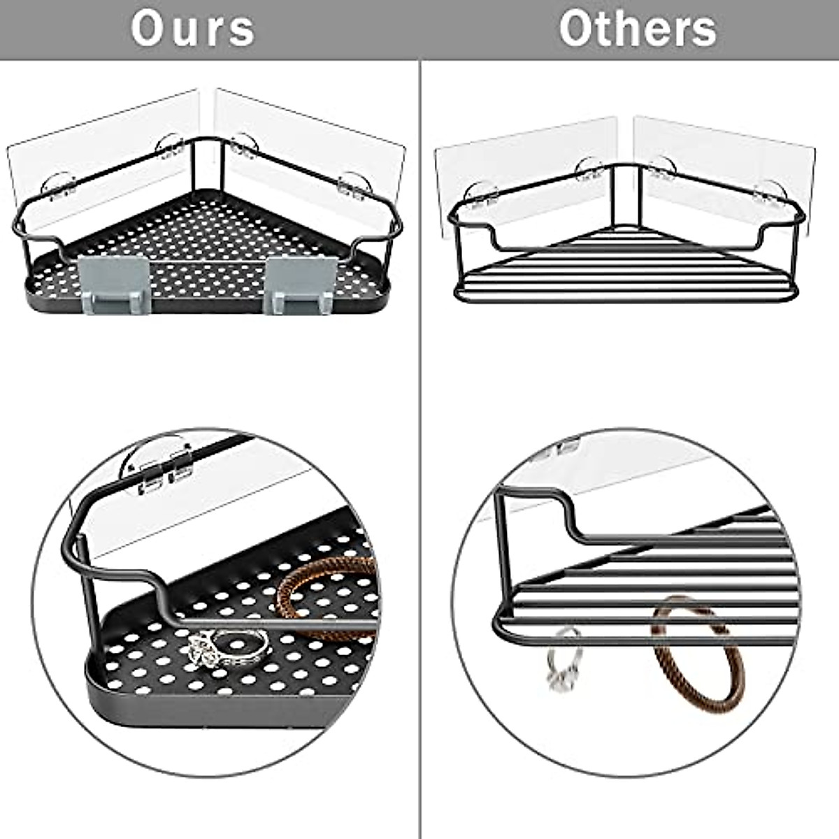 Orimade Corner Shower Caddy Organizer Basket with Hooks Adhesive No Drilling Wall Mount Bathroom Shelf Shampoo Holder Storage Rack Rustproof, 2 Pack-Black, Only for 90-Degree Corner