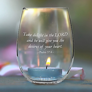 Psalms 4 Pack Stemless Drinkware- (15 oz) | Encouraging Bible Verses | Christian Gifts | Easter Gift Biblical Scripture| Inspirational Gift for Women|Candleholder| Stemless Wine Glasses Made in USA