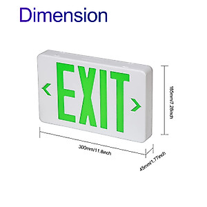 CM MZY Exit Sign with Emergency Lights LED Exit Sign Light with Battery Backup,Green Letter Commercial Emergency Exit Sign Lights,AC 120-277V, UL Certified,1PCS