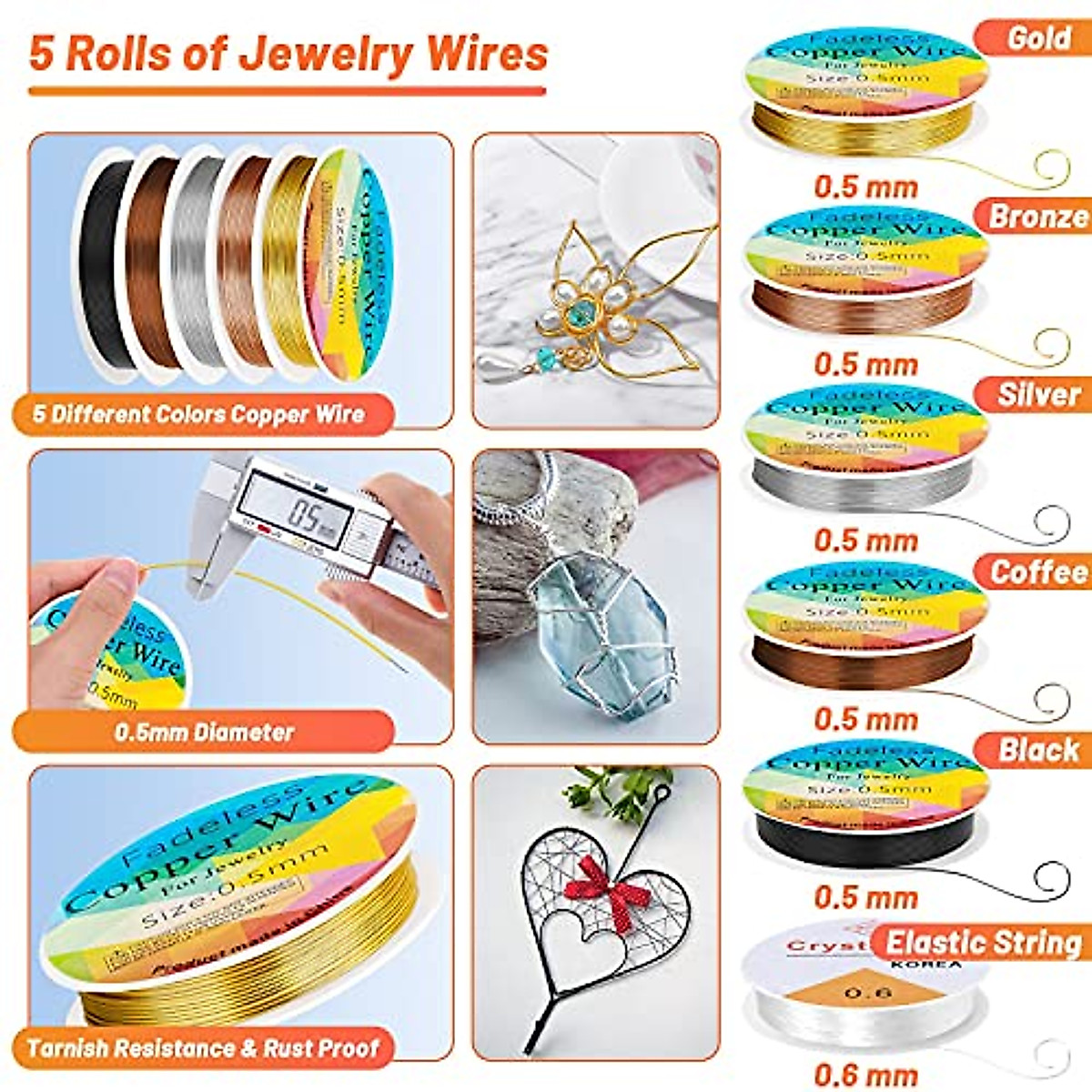 Audab Jewelry Wire Wrapping Jewelry Making Supplies Kit, Ring Sizer Measuring Tools Kit with Jewelry Tools, Ring Craft Wires, Jewelry and Jewelry Findings for Rings Making Jewelry Repair