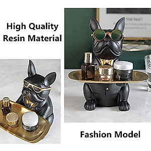 YAYONG French Bulldog Statue Home Decor Storage Tray Coin Bank Entrance Key Snack Holder Art Dog Statue, Home Garden Bar Decor Desktop Ornament, Length 17CM Width 8.5CM