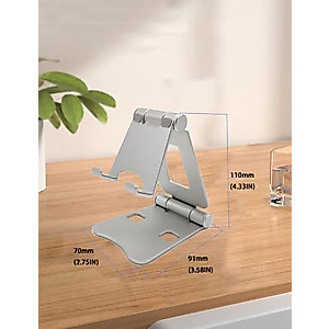 xwyebo Dual Folding Cell Phone StandPortable Aluminum Phone Holder,Adjustable Phone Dock Cradle Compatible, Fully Adjustable Foldable Desktop Phone Holder with iPhone 14/13/12/11 Pro Max(Silver)