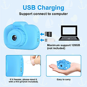 WEDNKOLY Upgrade Selfie Kids Camera, Christmas Birthday Gifts for Boys Girls Age 3-9, HD Kids Digital Video Camera for Toddler Portable Toy for 3 4 5 6 7 8 Years Old Girl - Blue