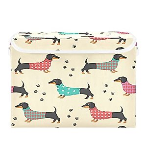 Kigai Cute Dogs Storage Basket with Lid,Collapsible Storage Box Fabric Storage Bin for Closet,Office,Bedroom,Nursery