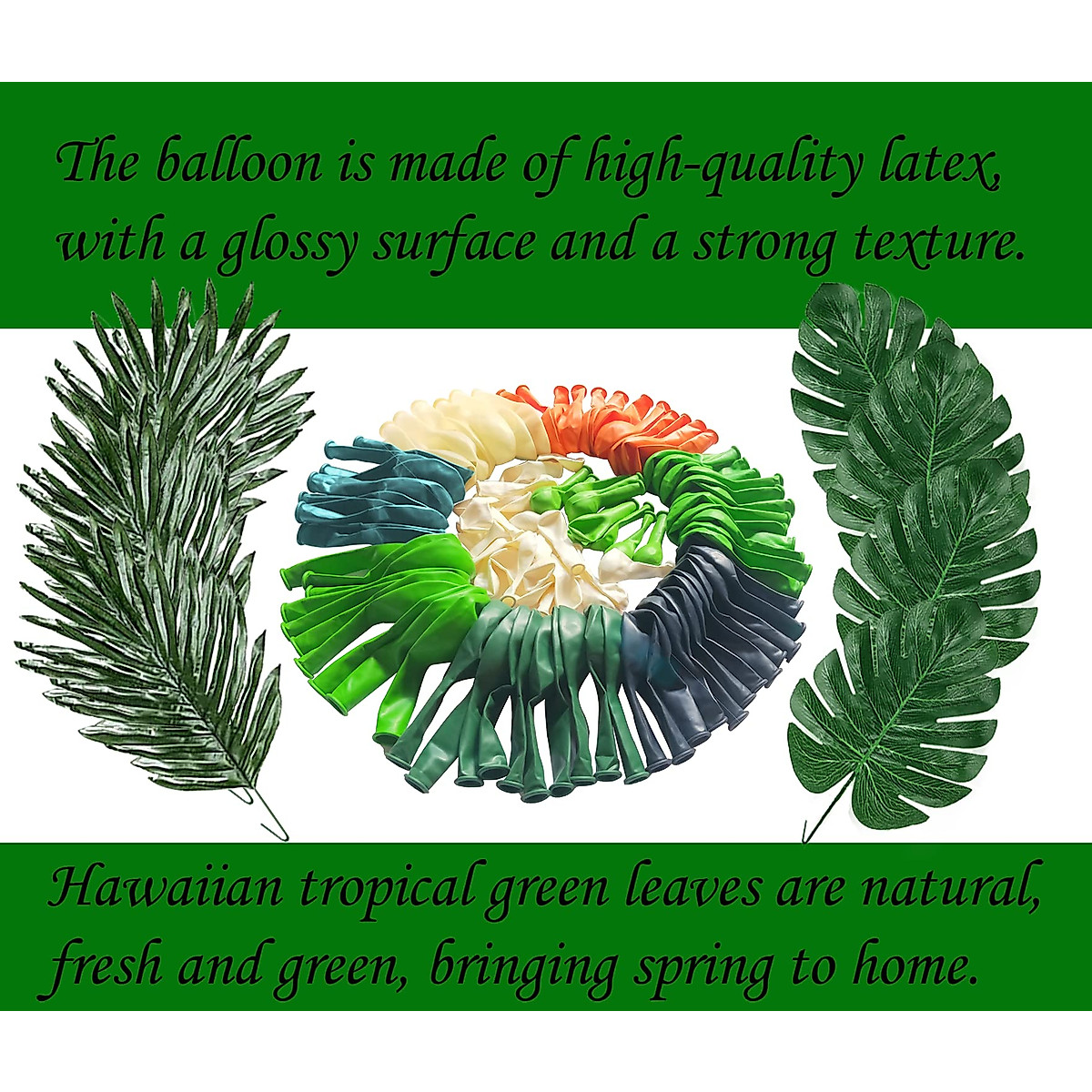 XIRUISHEN 118 PCS Tropical Forest Balloon Arch Garland Kit, Green Confetti Balloon Palm Leaf Hawaiian Theme Graduation Ceremony Anniversary Celebration Birthday Party Wedding Decorations