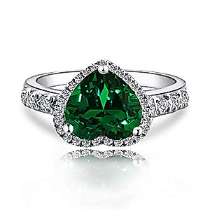 Navachi 925 Sterling Silver 18k White Gold Plated 2.5ct Heart Emerald Az9808r Rings(Size:7)