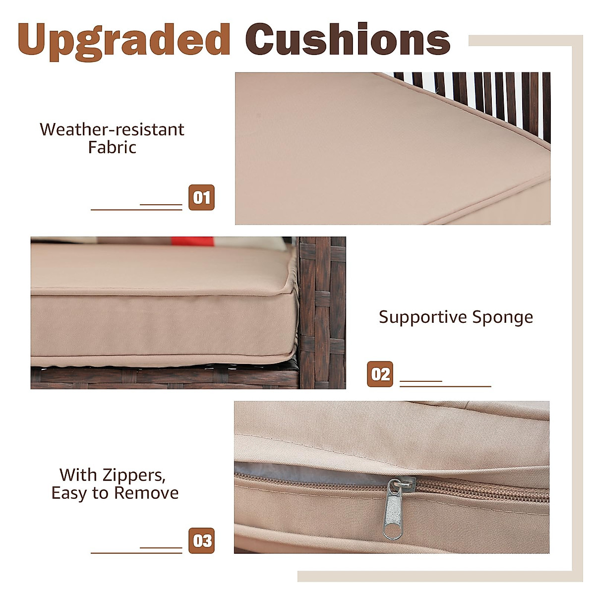 SUNSITT 3-Piece Outdoor Wicker Bar Height Table Set, 2 Bar Stools and 1 Pub Table with 2 Striped Pillows, Seat Cushions, Steel Frame