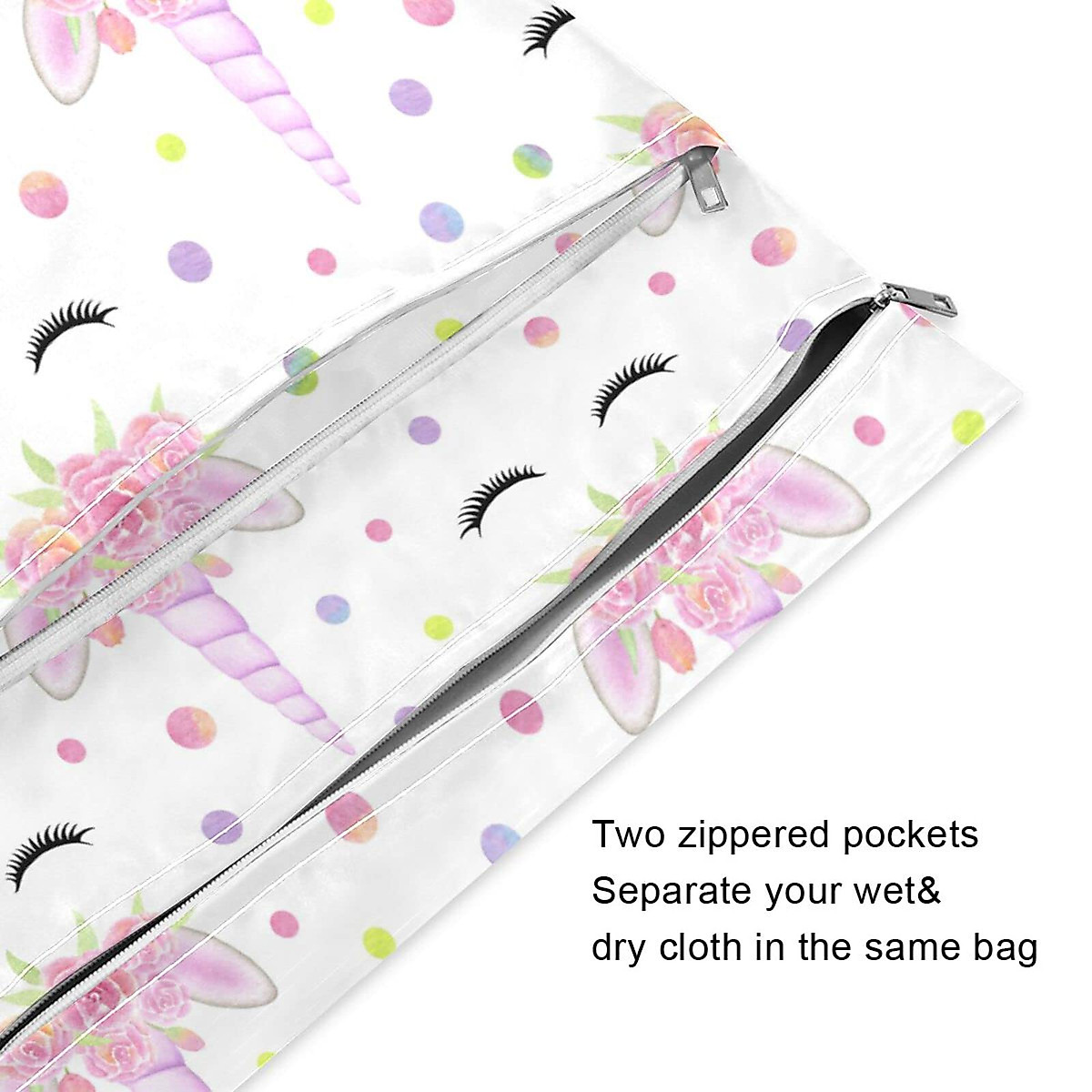 xigua Pink Unicorn Waterproof Wet Bag for Cloth Diaper Washable Reusable Wet Dry Bags with 2 Zippered Pockets for Travel, Beach, Pool, Stroller, Dirty Clothes, Wet Swimsuits (2PACK)