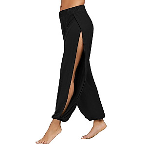 PACBREEZE Women's Yoga Harem Pants Side Slit Joggers Active Workout Sweatpants Beach Cover-up Pants(Black, Small)