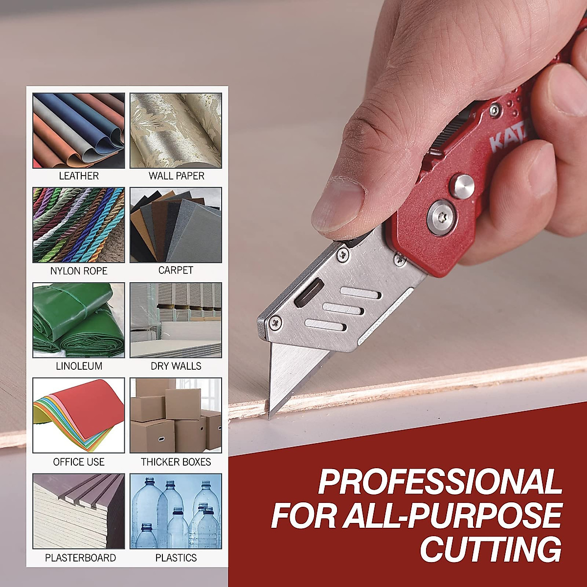 KATA 3-Pack Heavy Duty Box Cutter Folding Utility Knife With Zinc Alloy Body, Quick Change Blades, Lock-Back Design, Extra 12pc Blades For Cartons, Cardboard and Boxes