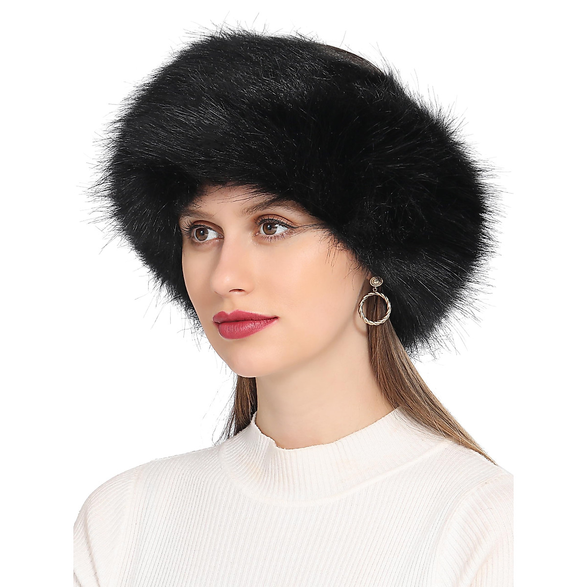 Rulala Fancy Faux Fur Headband for Women Winter Earwarmer Earmuff with Elastic(Black)