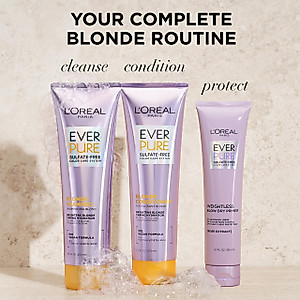 L'Oreal Paris Blonde Sulfate Free Shampoo for Color-Treated Hair, Neutralizes Brass + Balances, EverPure, 8.5 Fl Oz (Packaging May Vary)