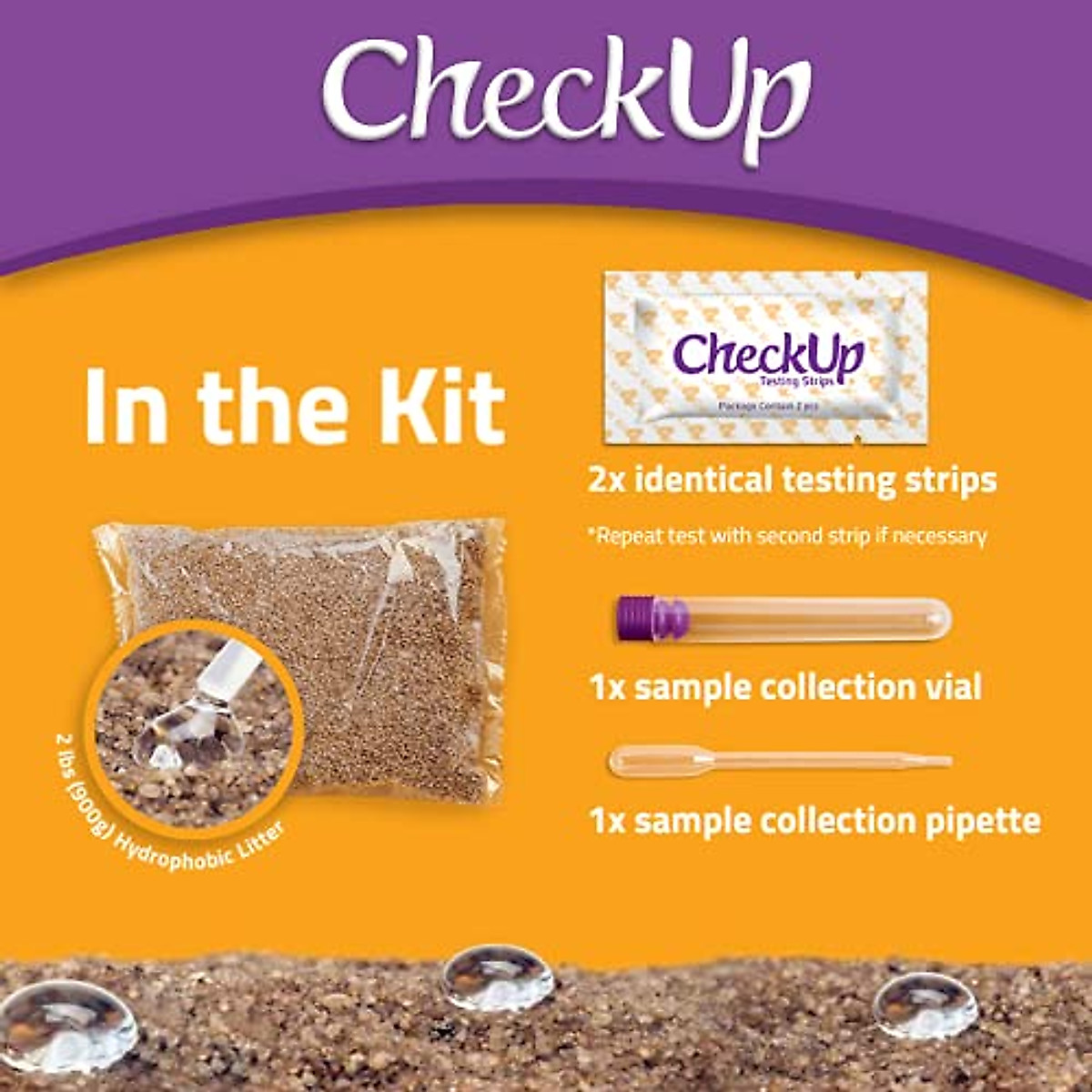 KIT4CAT CheckUp Kit at Home Wellness Test for Cats, Hydrophobic Litter for Urine Collection & Test Strips for Detection of Levels of Glucose, Protein, pH and Blood in Urine