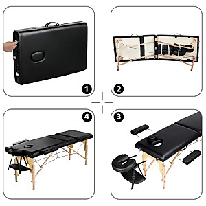 Yaheetech Massage Table Portable Adjustable Massage Bed Foldable Massage Therapy Table 3 Folding 84 Inch Salon Bed Facial Bed with Non-Woven Bag, Black