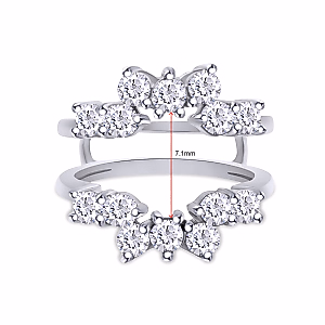 AFFY 1 Carat Round Sunburst Halo Ring Guard Enhancer in 14k White Gold Plated 925 Sterling Silver with Cubic Zirconia Ring Size-6