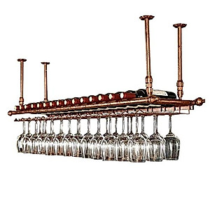 Ceiling Stemware Rack, Adjustable Hanging Wine Bottle Holder, Wine Glass Holder, Upside Down Goblet Racks, Restaurants Kitchens Bar Wine Storage Display Shelf, Bronze (Size : 80×35