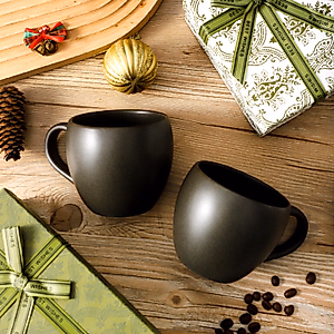 Tikooere Coffee Mugs Set of 4, Ceramic 16 oz Coffee Cups for Tea, Milk, Cereal, Cappuccino, Porcelain Latte Cups with Large Handle, Stoneware Coffee Mugs for Christmas Housewarming Gifts, Black