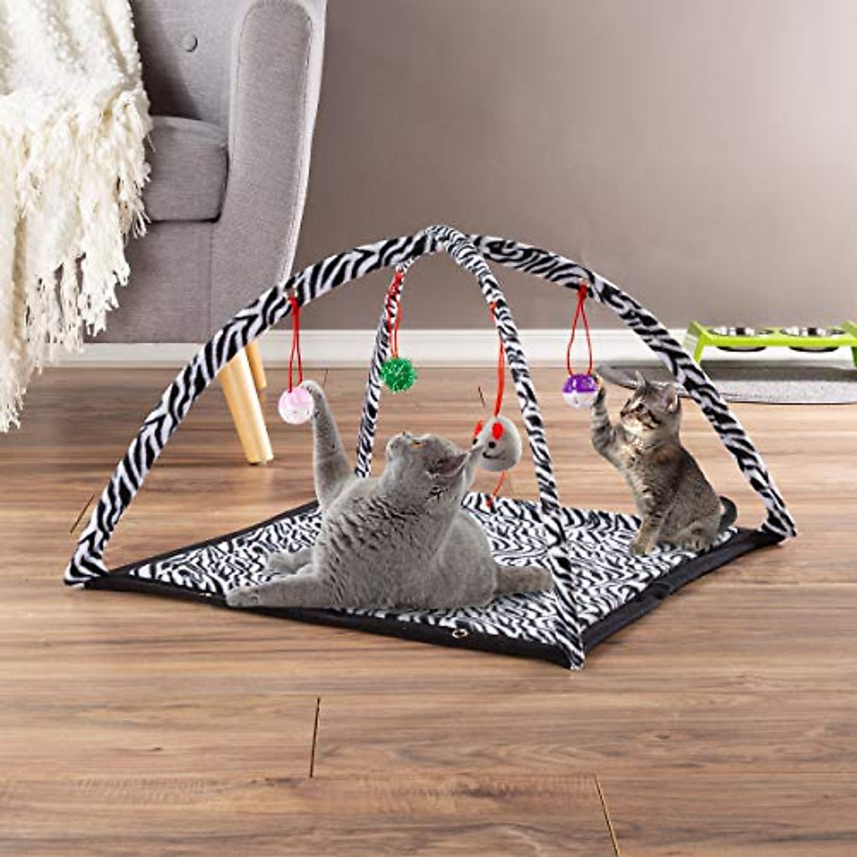 Cat Activity Center- Interactive Play Area Station for Cats, Kittens with Fleece Mat, Hanging Toys, Foldable Design for Exercise, Napping by PETMAKER