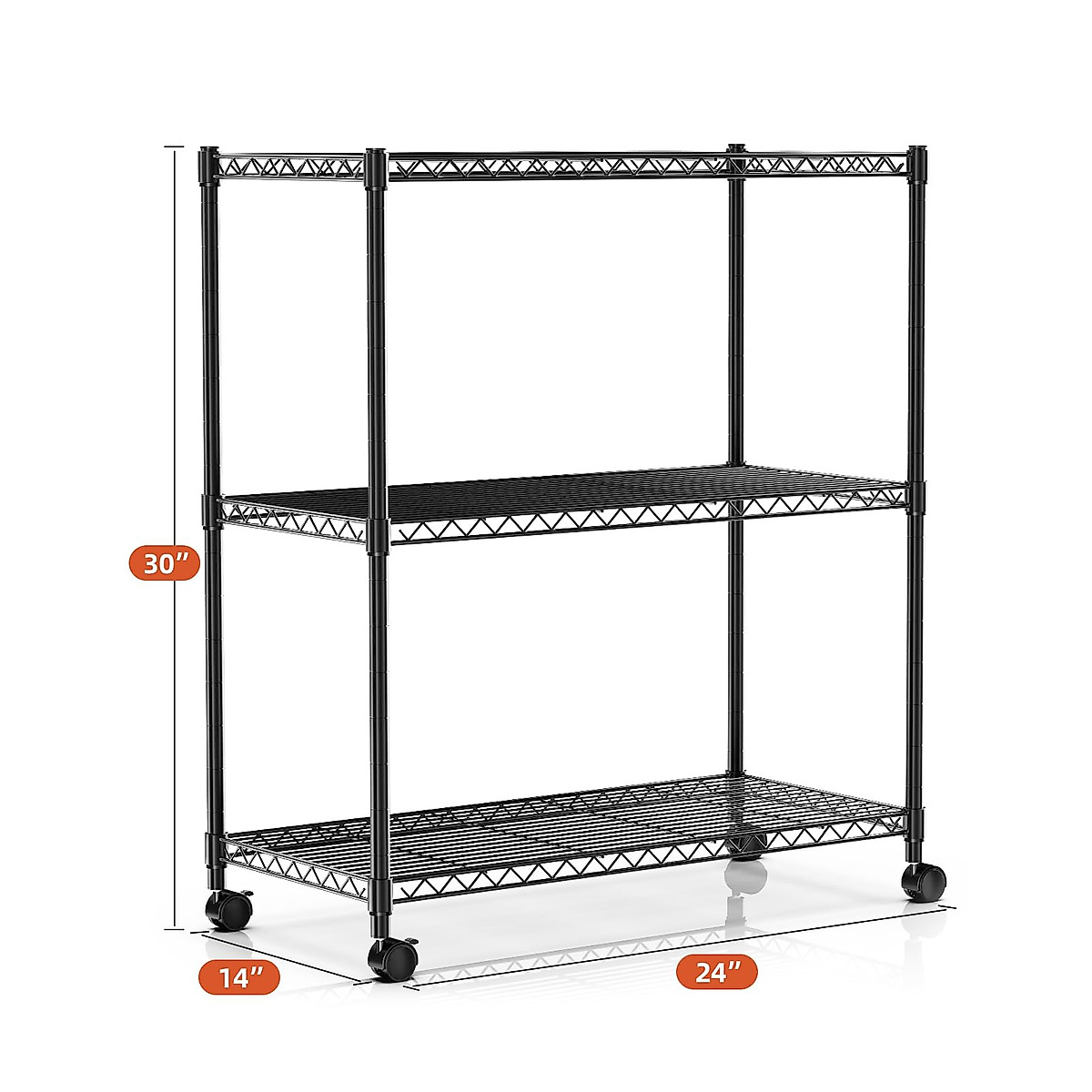 Simple Deluxe Heavy Duty 3-Shelf Shelving with Wheels, Adjustable Storage Units, Steel Organizer Wire Rack, 23" W x 13" D x 30" H, Black (HKSHLF23133003BPCLITE)