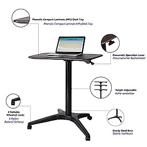 Mobile Desk, Pneumatic Adjustable Height Laptop Desk, Ergonomic Design, Sit and Stand Mobile, Excellent Lectern for Classrooms, Offices, and Home!(Black)