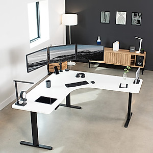 VIVO Universal 71 x 71 inch Curved Corner Table Top for L-Shape Sit to Stand Height Adjustable Home and Office 3-Leg Desk Frames, White Desktop, DESK-TOP2CW