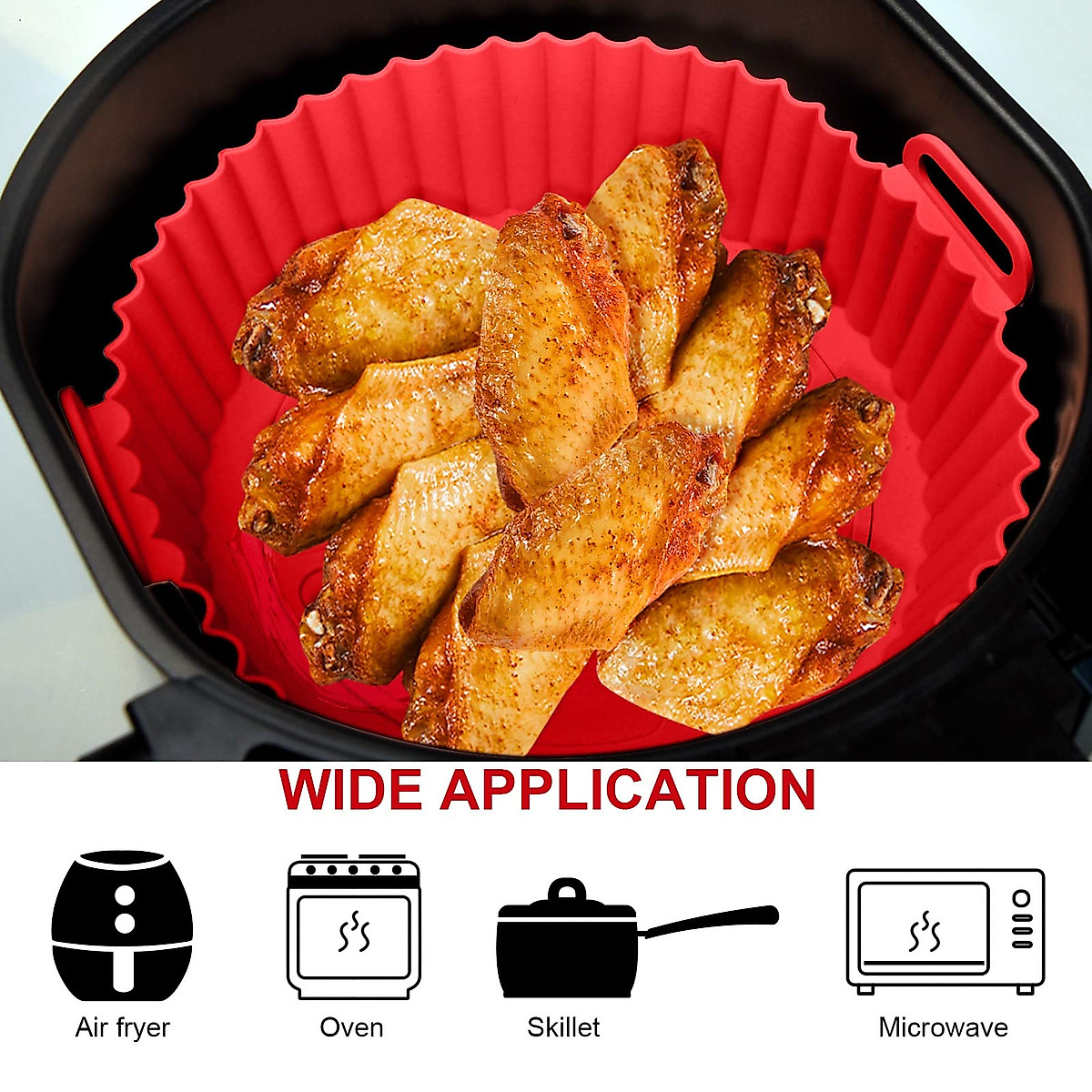 Air Fryer Silicone Pot, XIILSIE 2 Pcs Air Fryer Silicone Liners Food Safe Non Stick Air fryers Basket Oven Accessories, Reusable Replacement of Flammable Parchment Liner Paper Fits 3QT - 5QT Air Fryer