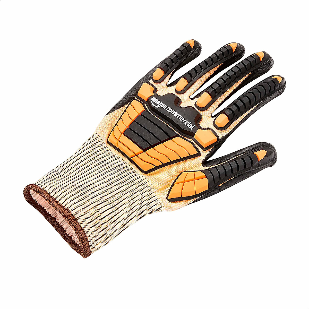 AmazonCommercial 13G Goldsilk & Foam Nitrile Gloves with Impact Protection (Orange/Black), Size L, 3-Pairs