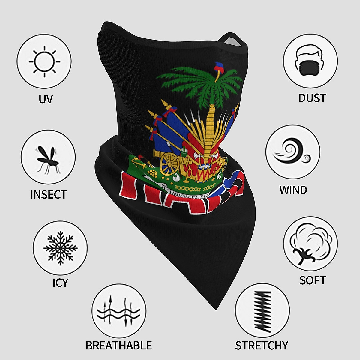 Ninvstg 3pcs Haitian Haiti Flag Outdoor Half Face Scarf Bandana Breathable Neck Gaiter Balaclava