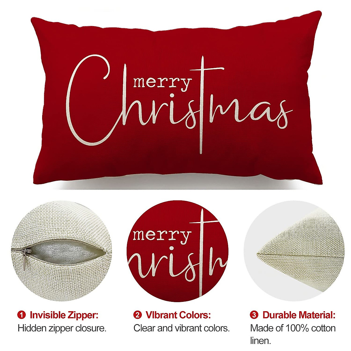 Christmas Throw Pillow Covers 12x20 Inch Set of 2 Merry Christmas Farmhouse Decorations Believe Holiday Decor Throw Cushion Case for Home Couch