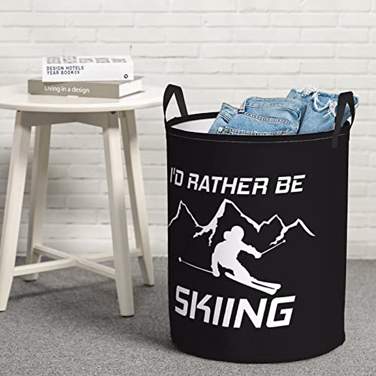 I'D Rather Be Skiing Laundry Hamper Large Round Laundry Basket With Handles, For Clothes Storage Bathroom Laundry