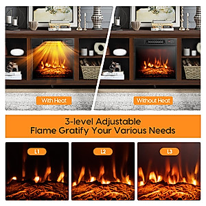 Electric Fireplace TV Stand for 65 Inch TV, 58 Inch Farmhouse Entertainment Center with 18" Fireplace, 6H Timer & Remote Control, 4 Storage Cabinet, Brown