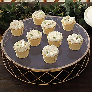 Efavormart 16" Round Metal Geometric Cake Stand Cake Riser with Glass Top Glossy Metallic Finish for Dessert Cupcake Pastry Candy Display Plate Event, Birthday Party