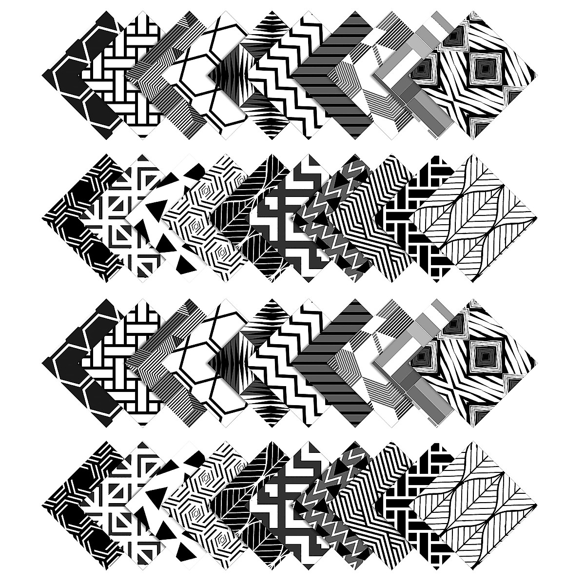 Soimoi 40Pcs Geometric Print Cotton Precut Fabrics for Quilting Craft Strips 2.5 inches Jelly Roll - White & Black