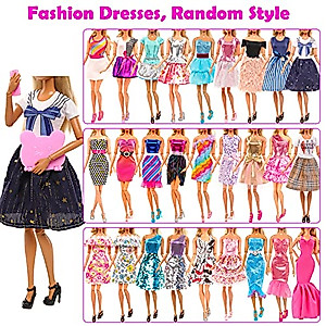 BARWA 57 Pack Doll Clothes and Accessories 5 Fashion Dresses 4 Tops 4 Pants Outfits 3 Wedding Gown Dresses 3 Swimsuits Bikini 5 Mini Dresses, 10 Hangers 15 Shoes Computer Cosmetic for 11.5 inch Doll
