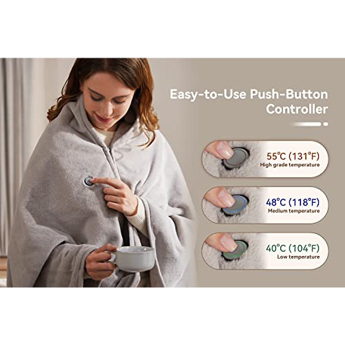 USB Heated Blanket with 18W Power Bank,Heated Shawl,Portable Electric Blanket Plush Flannel with 3 Heating Levels,Wearable Heated Throw Blanket for Home&Outdoor,Heating Pad for Neck and Shoulder