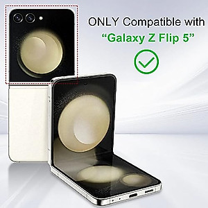 KEZiHOME Samsung Galaxy Z Flip 5 Case，Genuine Leather Samsung Z Flip 5 Case with Camera Lens Cover，Durable Slim Thin Full-Body Protective Phone Case Compatible with Galaxy Z Flip 5 5G (Khaki)