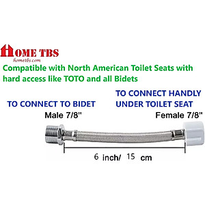 NEW 6 inches Stainless Steel 7/8 male 7/8 female Extension hose toilet seat with hard access Handheld Spray BRAIDED Easy to tight