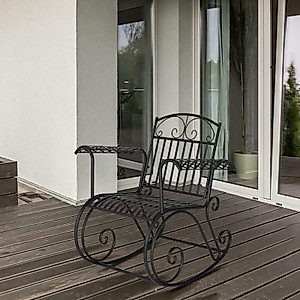 JHUS Black Outdoor Rocking Chair Wrought Iron Porch Patio Pool Metal Rocker Armchair Mikalo Chair Rocking Chair Rocker Chair Rocker Camp Chair Rocker Recliner Rocking Camp Chair Rocking Chairs
