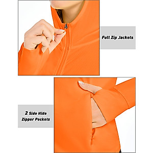MAGCOMSEN Long Sleeve Hooded Jacket for Women SPF 50 Sun Shirt Performance Hoodie with Pockets Running Active Wear, Orange, L