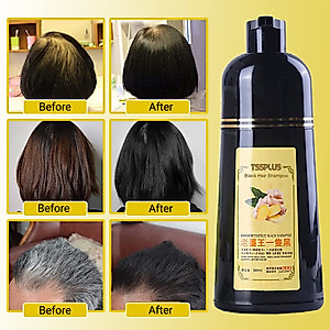 TSSPLUS Hair Dye Shampoo 3 in 1, Ginger Essence Black Hair Dye 16.9 Fl Oz, Black Hair Shampoo, Semi-Permanent Hair Color For Men and Women, 100% Gray Hair Coverage, Safe and Hair herbal shampoo