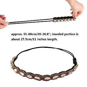Teenitor 5Pcs Headbands for Women Rhinestone Beaded Headband, Head Bands for Women's Hair Fashionable Handmade Crystal Beaded Elastic hairbands Lady Women Girls Hair Jewelry Accessories, 20-26.8"