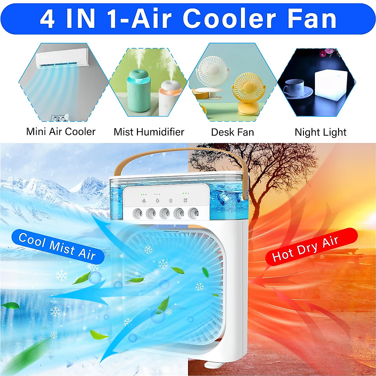 Portable Air Conditioners - Small Portable AC Quiet Personal Air Cooler,USB Powered Mini Desktop Cooling Misting Fan, 1/2/3 H Timer, 3 Speeds,360°Adjustment,for Office, Home, Room,Desk,Car - White