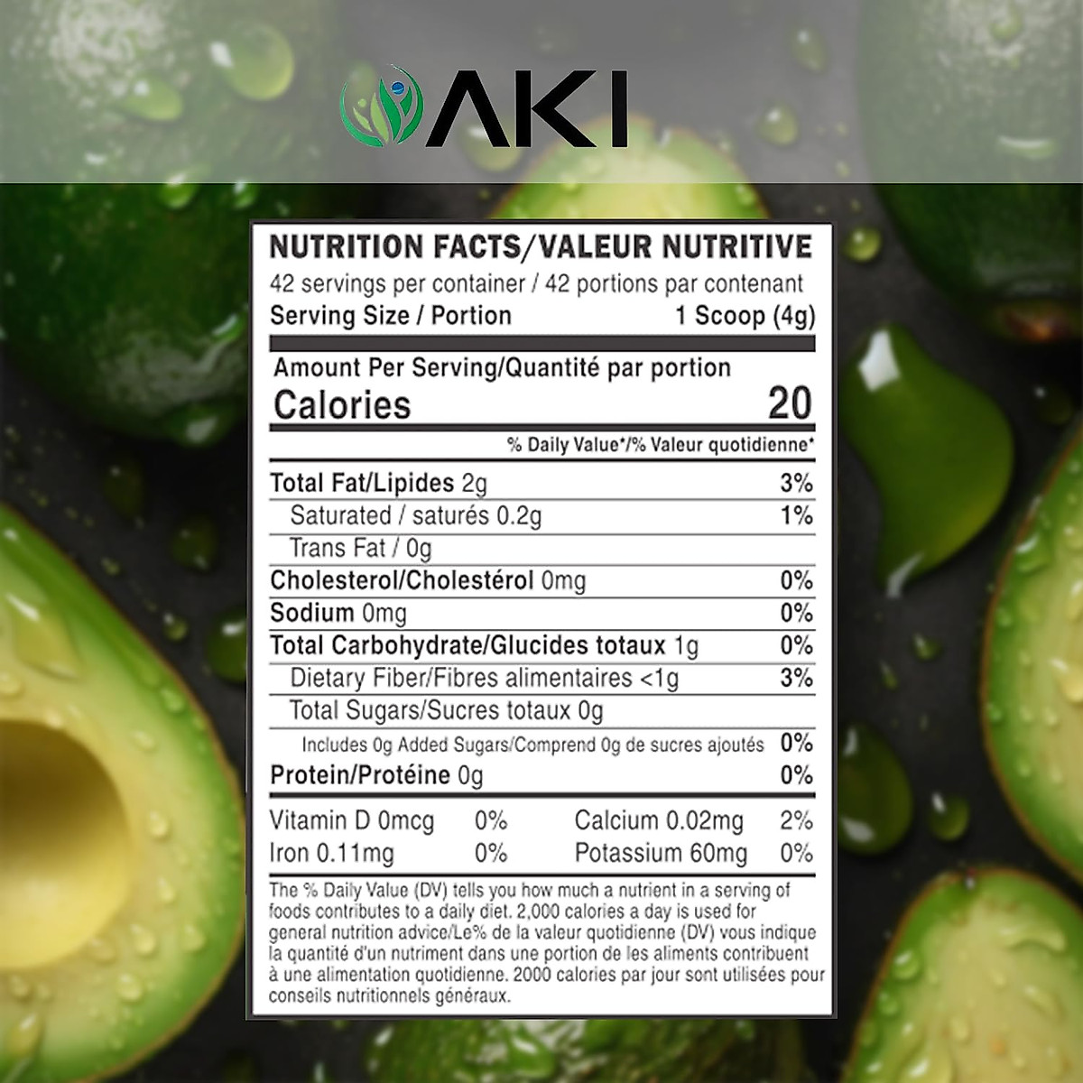 AKI Avocado Superfood Powder (6oz/170g) - Rich in Nutrients, Vitamins, Omega 3 & Antioxidants - Ideal for Smoothies, Yogurt or Milkshake Popsicles - Vegan & Non-GMO