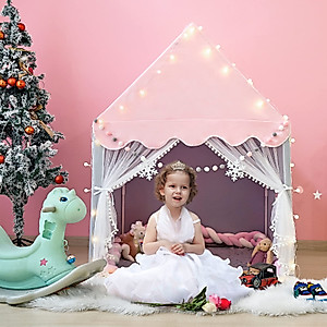Princess Tent for Girls with LED Fairy Lights, Kids Play Tent Large Playhouse, Indoor Tent Castle for Kids,Outdoor Kids Toddlers Playhouse Imaginative Child’s Game Play Tent Decoration Pink