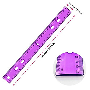 6 Pack Color Transparent Ruler Plastic Rulers 12 Inch, Metric Bulk Rulers with Inches and Centimeters, Kids Ruler for School, Home, Office