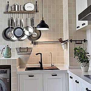 Soduku Pot Pan Rack with Solid Wood Shelf, Wall Mounted Multifunctional Kitchen Hanging Organizer with 8 Hooks for Pots Pans Lids Utensils Cookware Brown