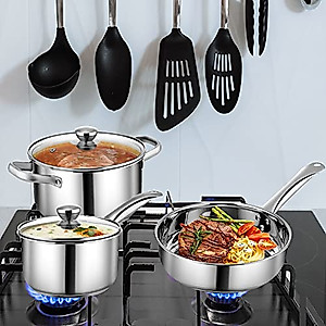 Pots and Pans Set 5-Piece, Ultra-Clad Pro Stainless Steel Cookware Set,Works with Induction/Electric and Gas Cooktops, Nonstick, Dishwasher