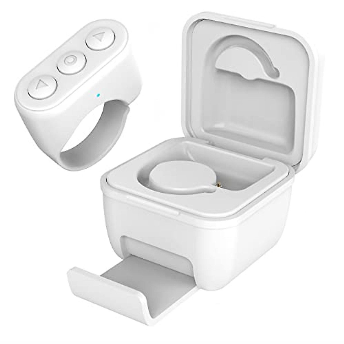 Upgrade TIK Tok Bluetooth Remote Control Page Turner, TUZTUALA 3 in 1 Function Video Scrolling Ring and Camera Shutter Remote and Phone Holder, Compatible with iPhone iPad Android Cell Phone-White