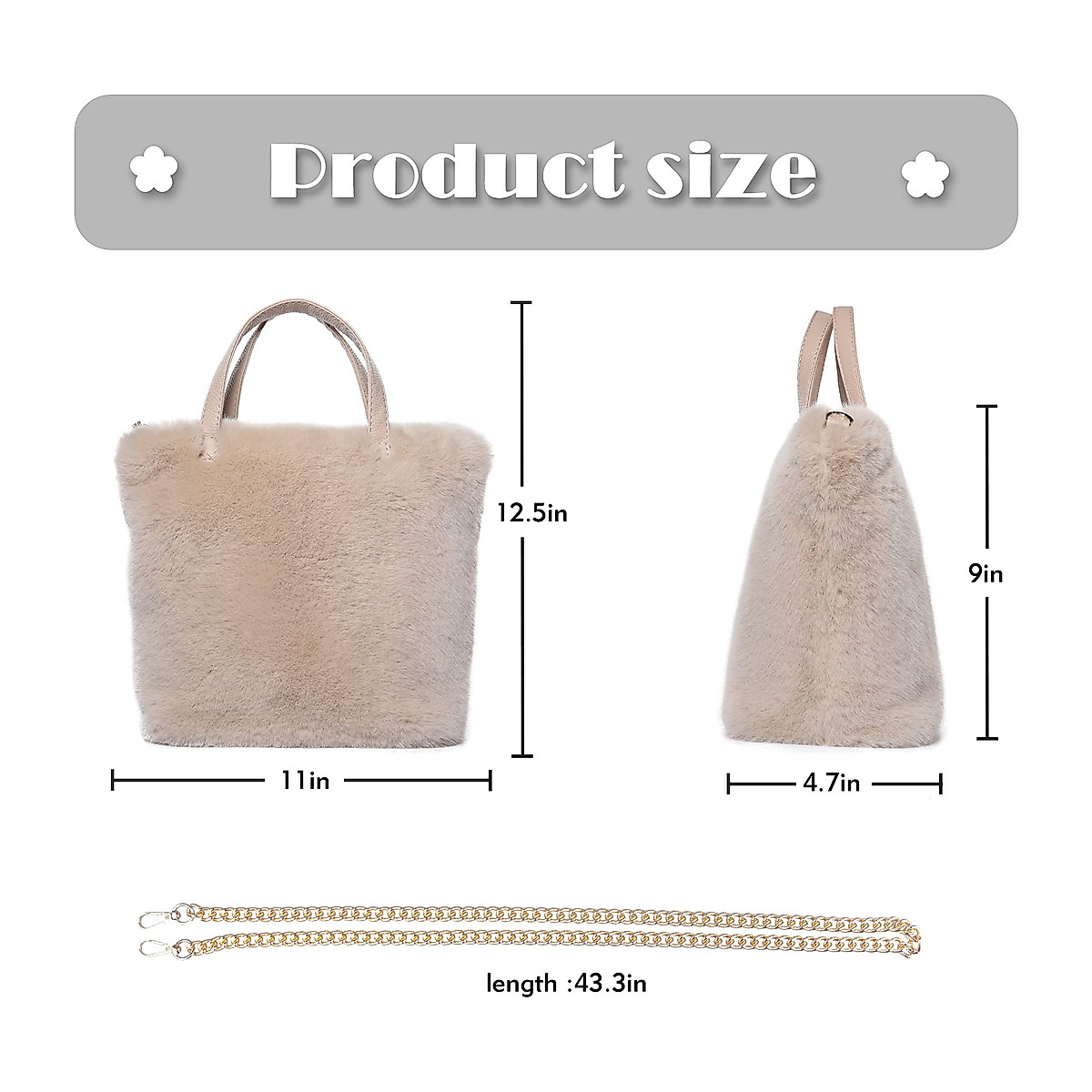 TANOSII Faux Fur Tote Bag Furry Handbag Fluffy Shoulder Bag Top-handle Bag Crossbody Bag for Women Small Apricot